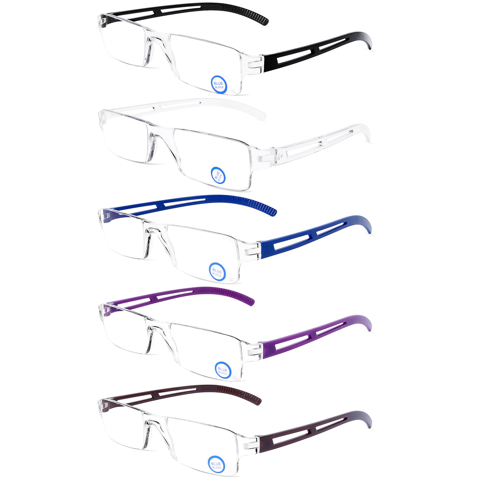 DOOViC 5 Pack Rimless Reading Glasses Blue Light Blocking Computer Readers Anti Eyestrain 2.50