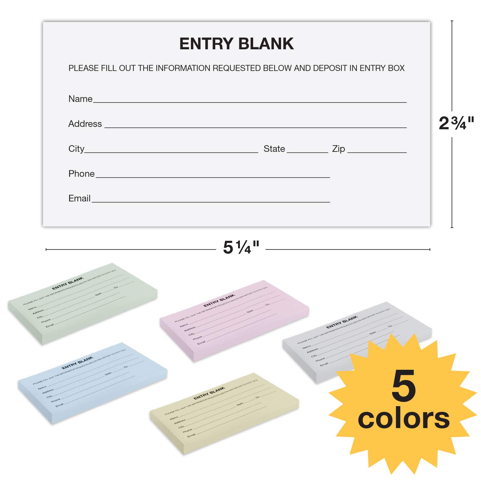 Excello Global Products 1500 Entry Forms - Includes 15 Blank Raffle Ticket Pads - (Combo Colors) - GPP-0026