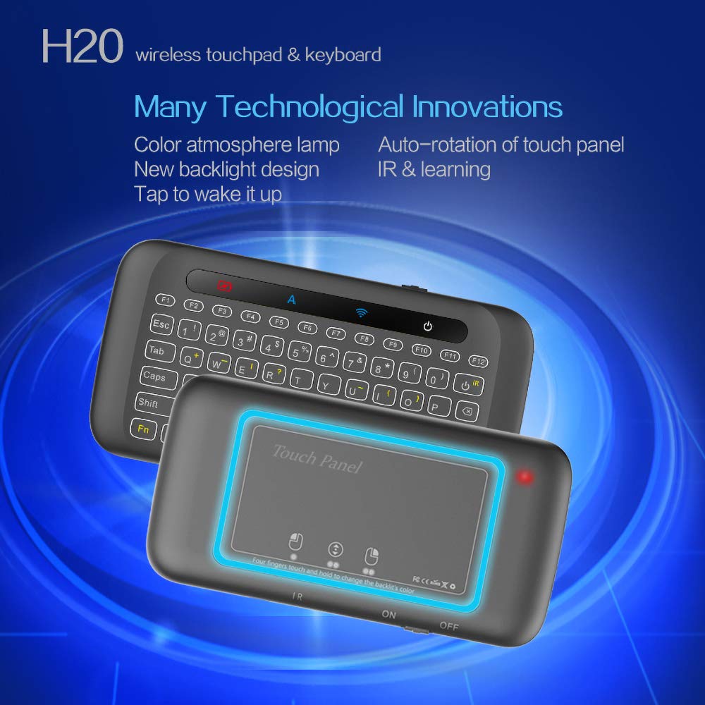 Dupad story H20 Mini Wireless Keyboard with Touchpad, Full Size Touchpad, Handheld IR Remote Keyboard for Android TV Box, Windows PC, HTPC, IPTV, PC, Raspberry Pi