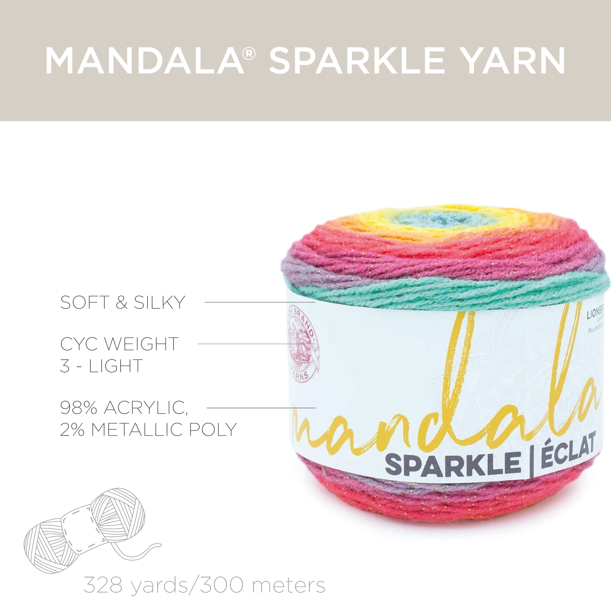 Lion Brand Yarn Mandala Sparkle Yarn, Aquarius, 1 Skein
