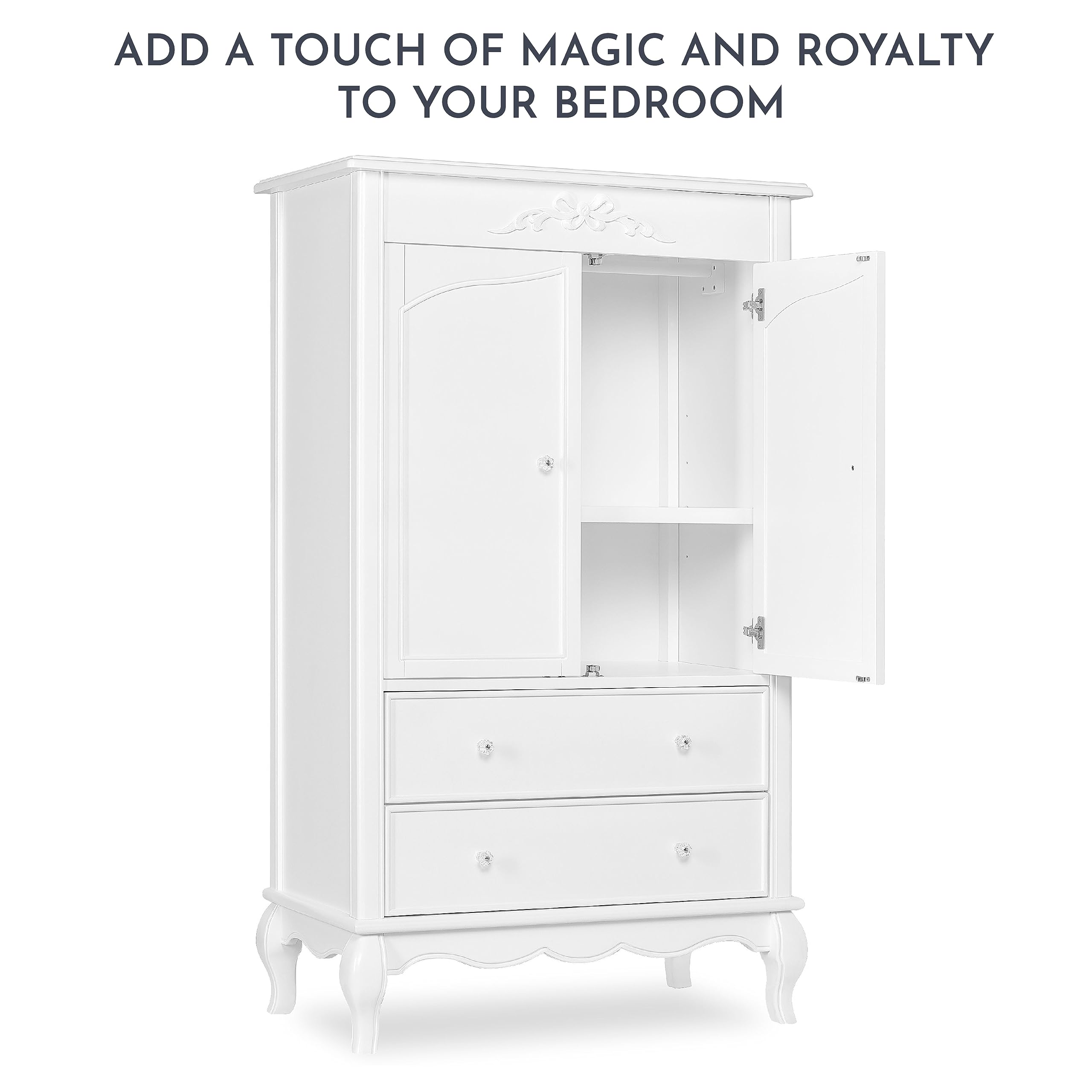 Evolur Aurora Armoire In Frost, Comes Fully assembled, Built Of Kiln-Dried Hardwood, Two Large Shelves, Spacious Storage