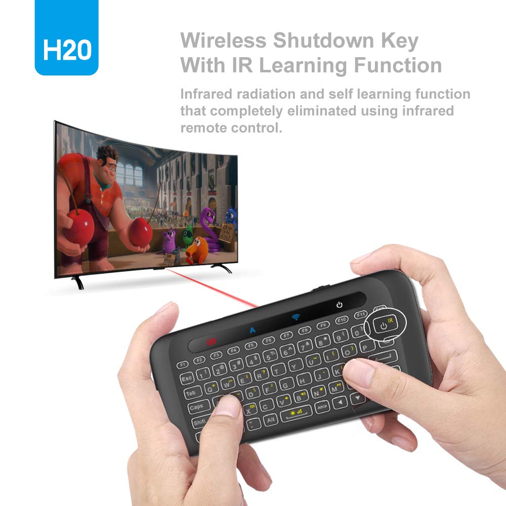 Dupad story H20 Mini Wireless Keyboard with Touchpad, Full Size Touchpad, Handheld IR Remote Keyboard for Android TV Box, Windows PC, HTPC, IPTV, PC, Raspberry Pi