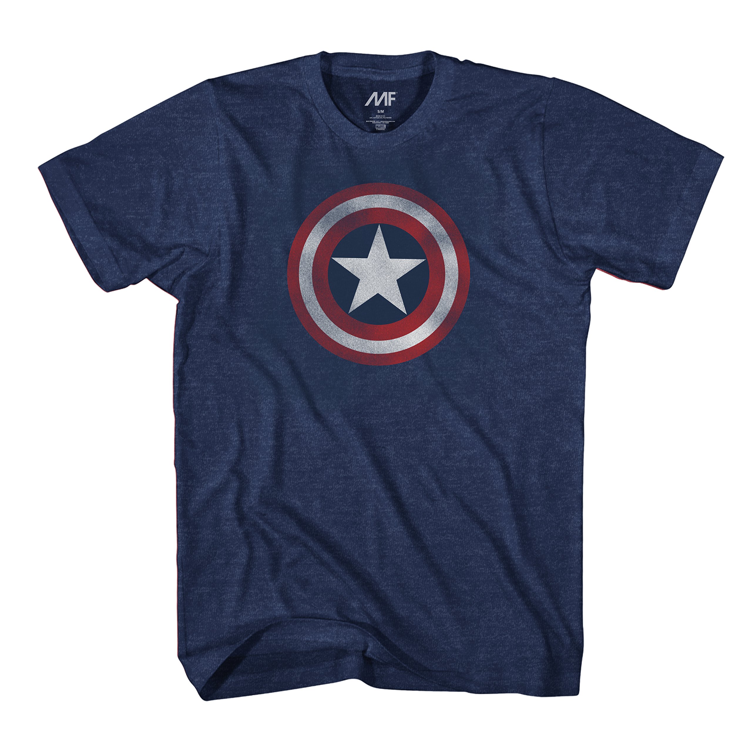 Marvel Captain America Shield Logo Mens T-Shirt (Large, Heather Navy)
