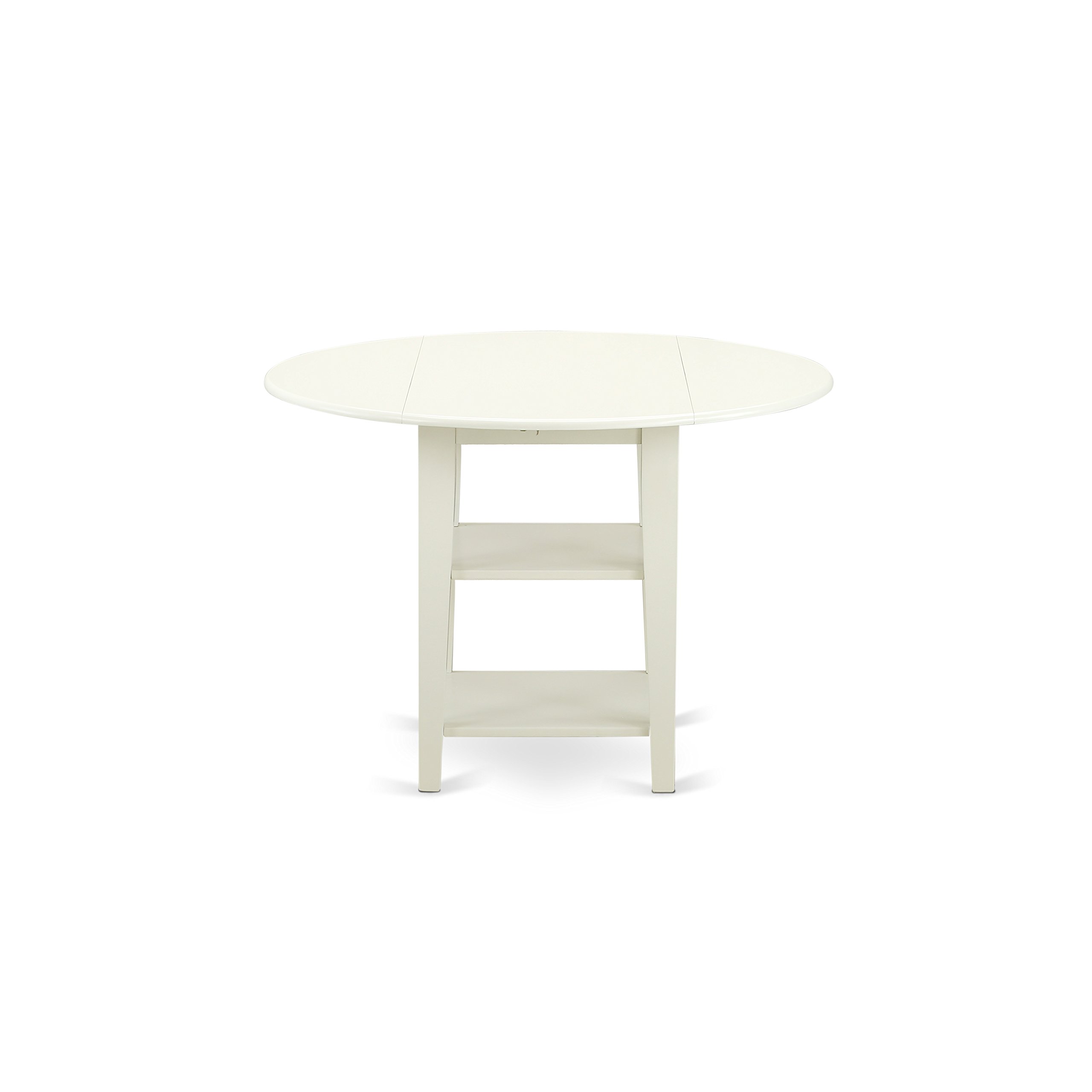 East West Furniture SUBO5-LWH-LC 5 Piece Dining Set Includes a Round Dining Table with Dropleaf & Shelves and 4 Faux Leather Kitchen Room Chairs, 42x42 Inch, Linen White