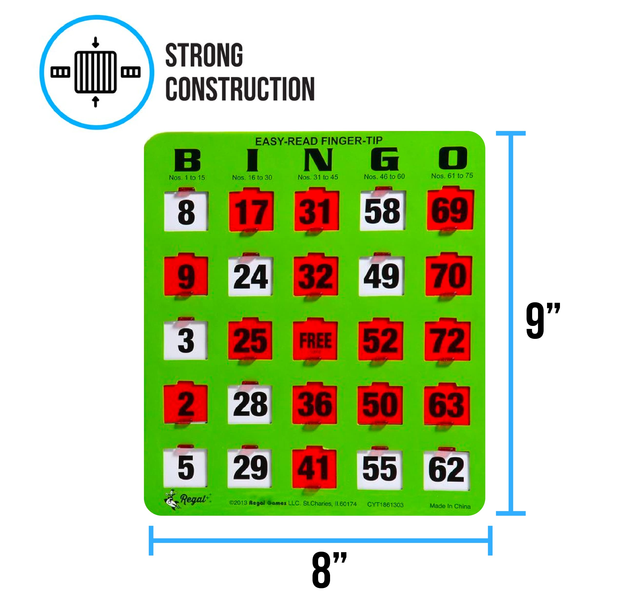 Regal Bingo Bulk Bingo Cards with Sliding Windows - Reusable Large Print Bingo Game Cards for Adults Large Group - 10 Pack, Green
