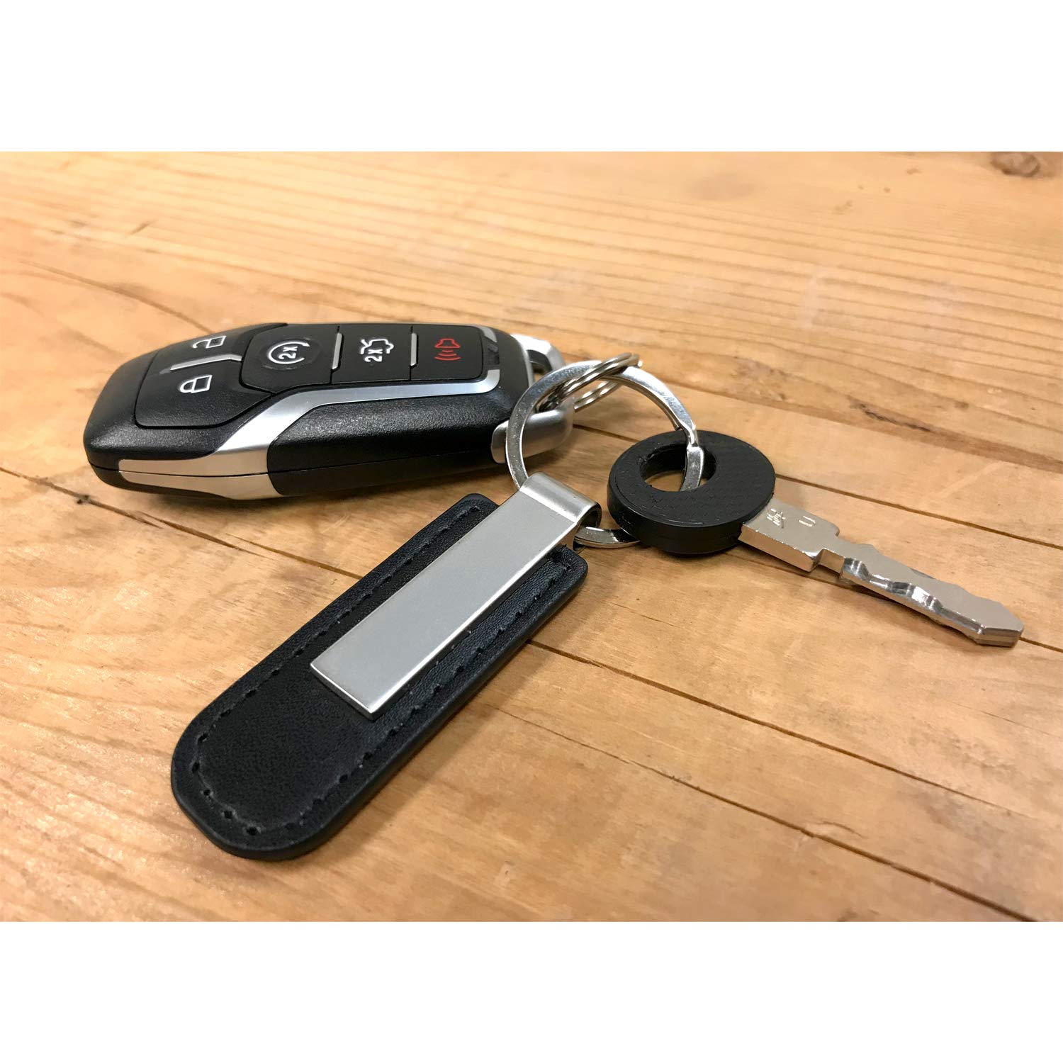 iPick Image for Honda Fit Silver Metal Plate Black PU Leather Strap Key Chain Keychain, Official Licensed