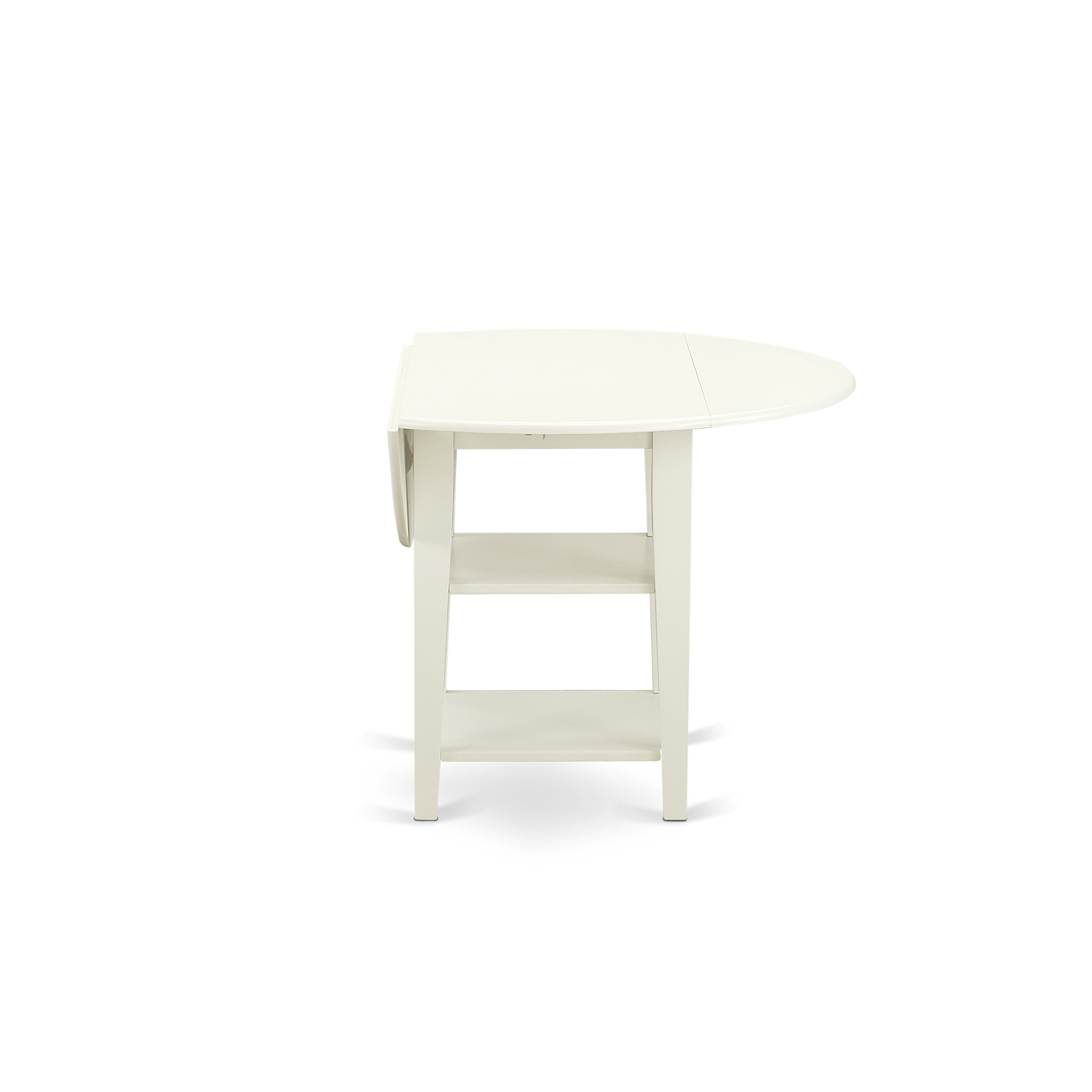 East West Furniture SUBO5-LWH-LC 5 Piece Dining Set Includes a Round Dining Table with Dropleaf & Shelves and 4 Faux Leather Kitchen Room Chairs, 42x42 Inch, Linen White