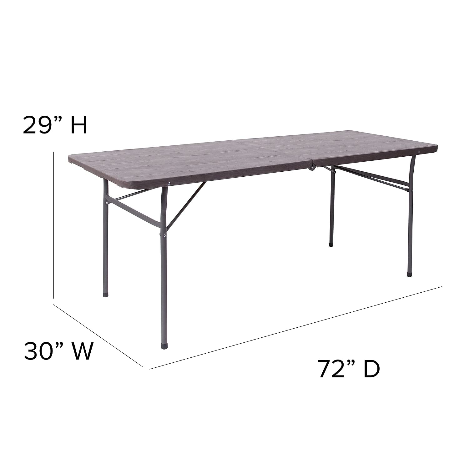 Flash Furniture Elijah 6-Foot Bi-Fold Brown Wood Grain Plastic Folding Table with Carrying Handle