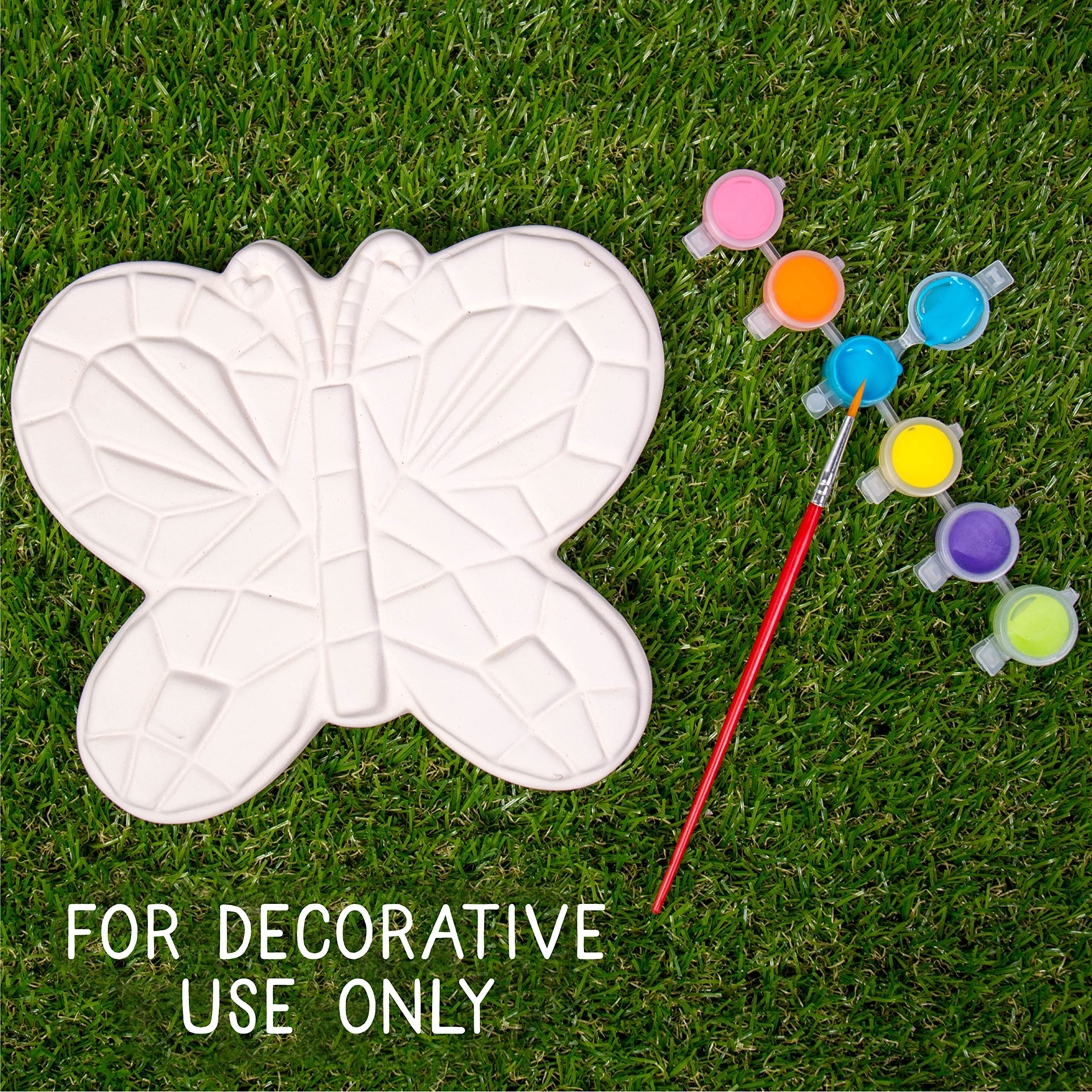 Creative Roots Mosaic Butterfly Stepping Stone Kit, Includes 7-Inch Ceramic Stepping Stone & 6 Vibrant Paints, Paint Your Own Stepping Stone, DIY Stepping Stone for Kids Ages 8+ White