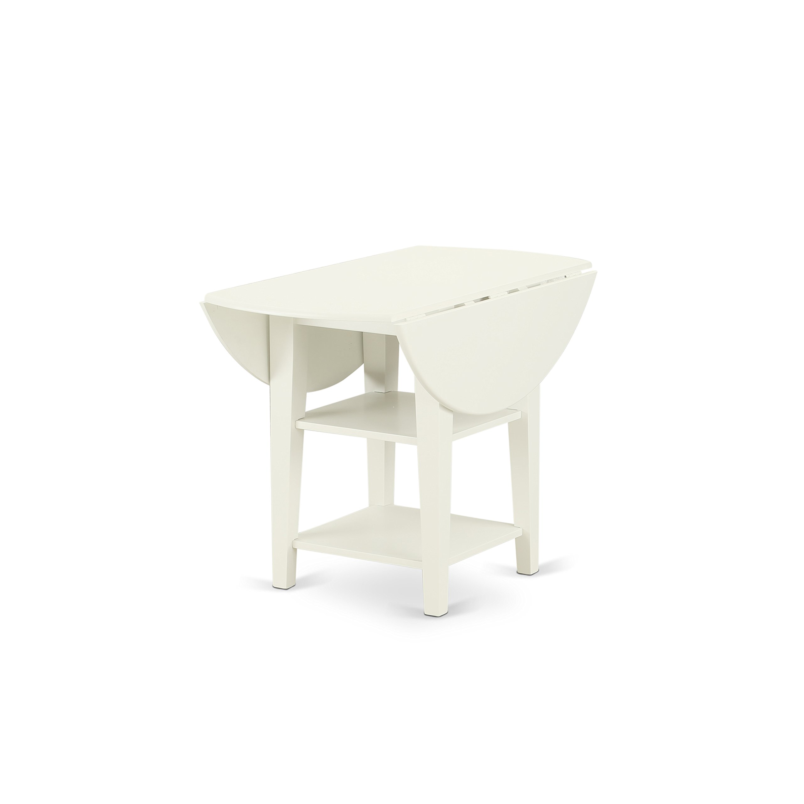 East West Furniture SUBO5-LWH-LC 5 Piece Dining Set Includes a Round Dining Table with Dropleaf & Shelves and 4 Faux Leather Kitchen Room Chairs, 42x42 Inch, Linen White
