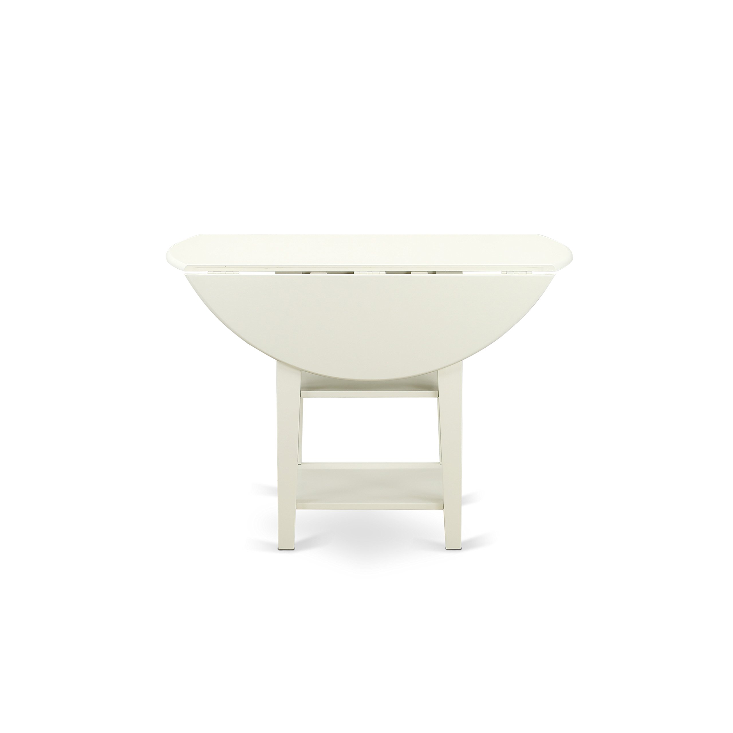 East West Furniture SUBO5-LWH-LC 5 Piece Dining Set Includes a Round Dining Table with Dropleaf & Shelves and 4 Faux Leather Kitchen Room Chairs, 42x42 Inch, Linen White