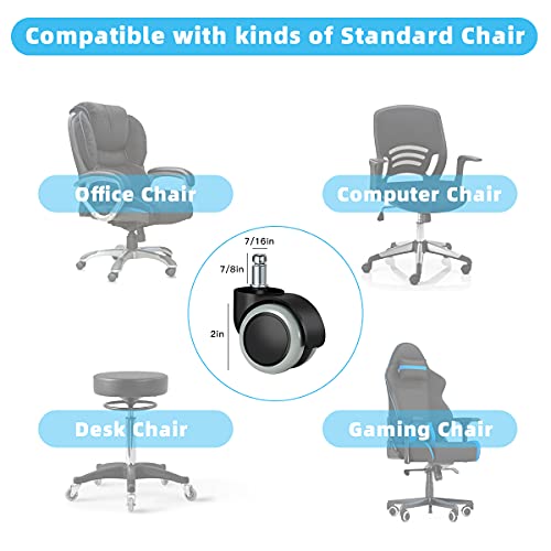 Office Chair Caster Wheels Replacement(Set of 5) for Hardwood Floors and Carpet- Heavy Duty Caster Support up to 1000bls, Office Rubber Chair Wheels,2 inch,Universal Size (Grey)