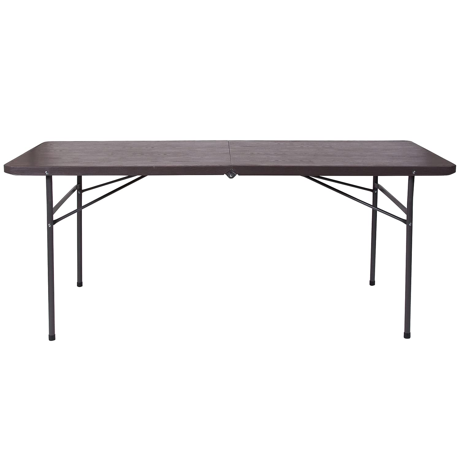 Flash Furniture Elijah 6-Foot Bi-Fold Brown Wood Grain Plastic Folding Table with Carrying Handle