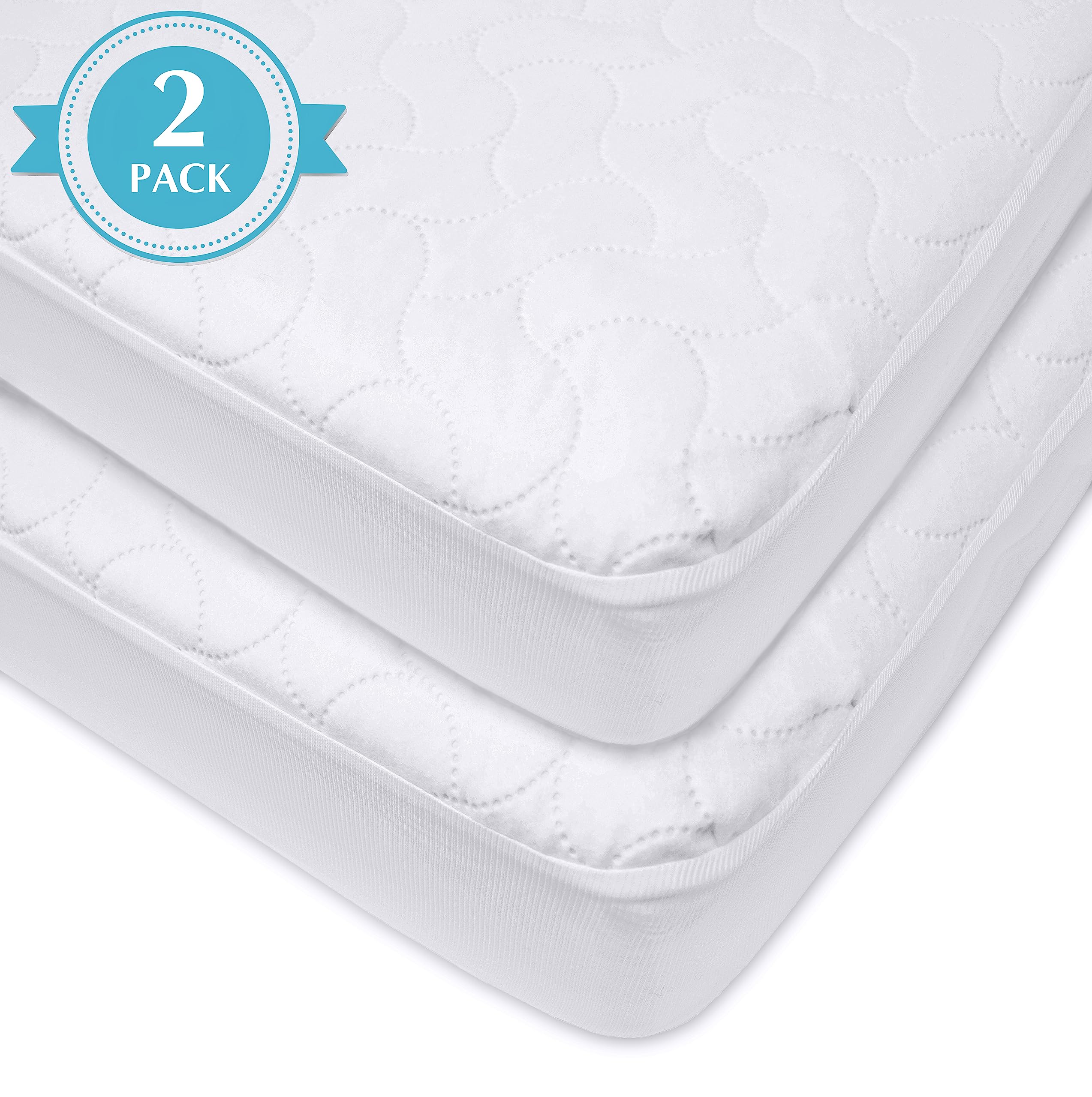 American Baby Company 2 Pack Waterproof Pack N Play Playard Mattress Protector, Quilted Fitted Pack and Play Mattress Pad Cover, 27" x 39"