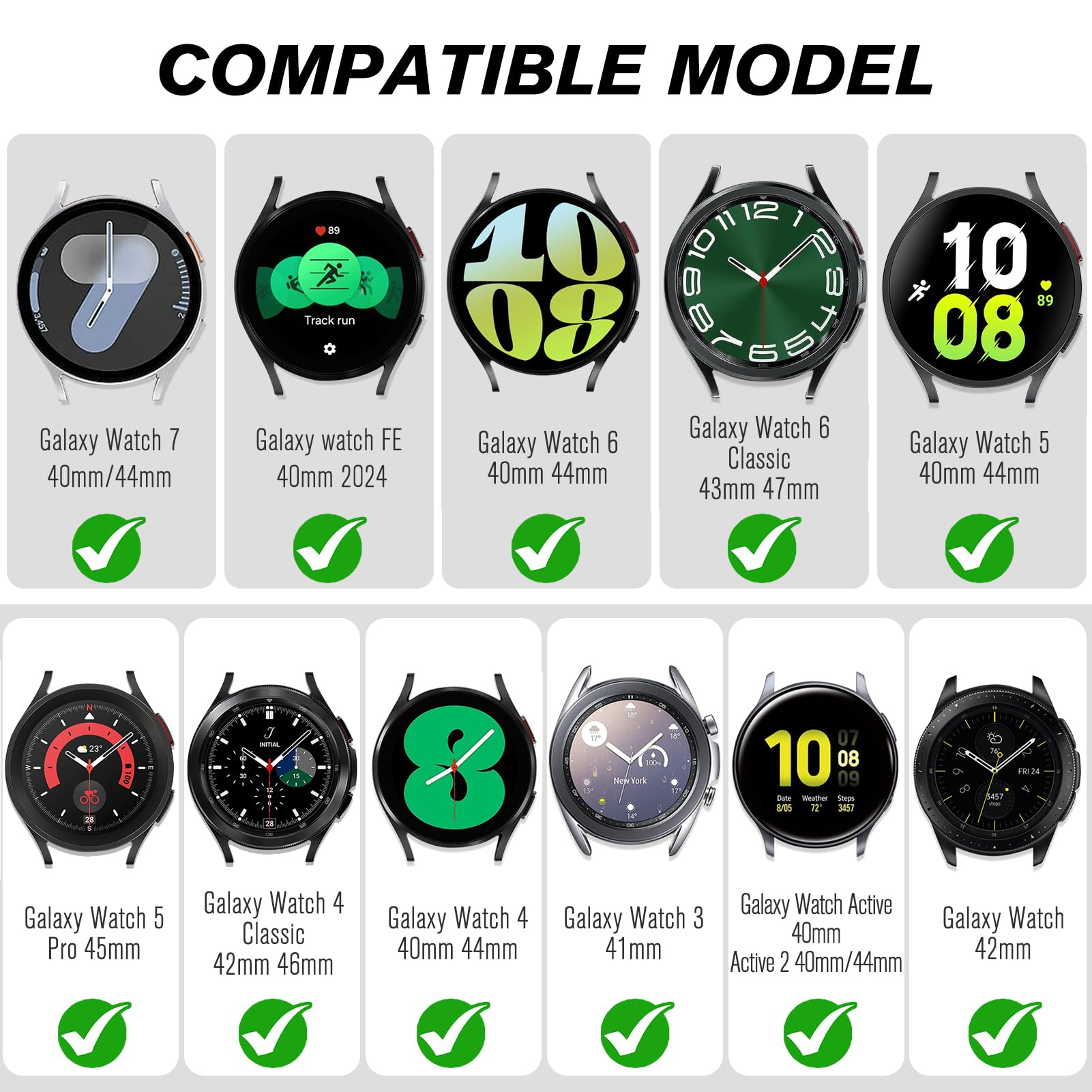 Fintie 20mm Leather Bands Compatible with Samsung Galaxy Watch FE, 7/6/5/4 40mm 44mm / 6 Classic 47mm 43mm / 5 Pro 45mm, Black