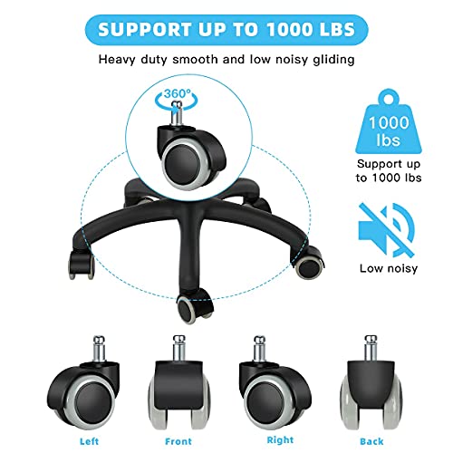 Office Chair Caster Wheels Replacement(Set of 5) for Hardwood Floors and Carpet- Heavy Duty Caster Support up to 1000bls, Office Rubber Chair Wheels,2 inch,Universal Size (Grey)