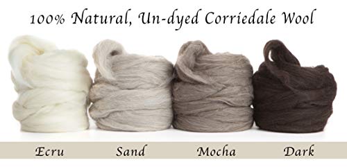 100% Natural White Wool Roving Top, 8 OZ Corriedale, Made in South America, Best Core Wool for Needle Felting, Wet Felting, Spinning, Dryer Balls, Stuffing, Big Yarn Roving, 29.5 Micron, Un-Dyed