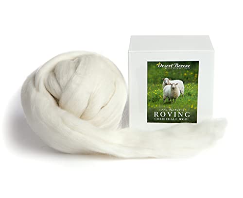100% Natural White Wool Roving Top, 8 OZ Corriedale, Made in South America, Best Core Wool for Needle Felting, Wet Felting, Spinning, Dryer Balls, Stuffing, Big Yarn Roving, 29.5 Micron, Un-Dyed