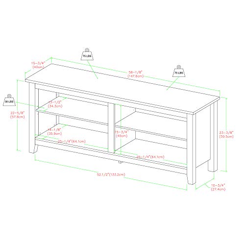 Walker Edison Wren Classic 4 Cubby TV Stand for TVs up to 65 Inches, 58 Inch, Grey Wash