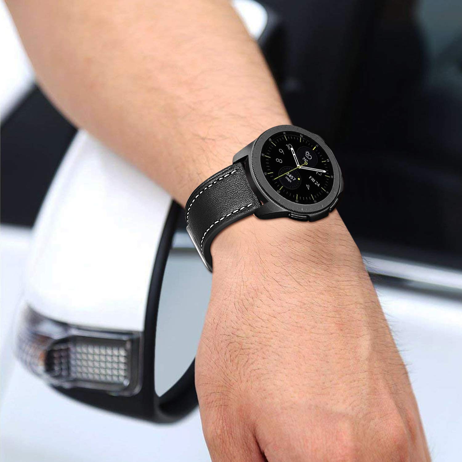 Fintie 20mm Leather Bands Compatible with Samsung Galaxy Watch FE, 7/6/5/4 40mm 44mm / 6 Classic 47mm 43mm / 5 Pro 45mm, Black