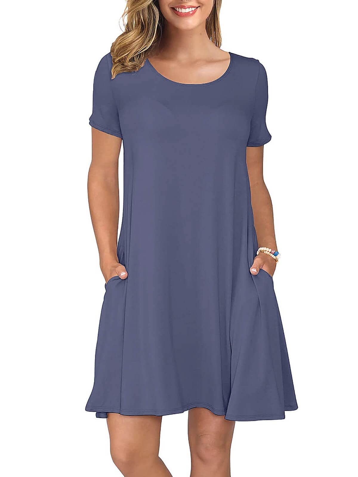KORSIS Summer Dresses for Women Purple Gray X-Large Casual T Shirt Dresses Short Sleeve Swing Flowy Ladies Beach Vacation Sundress with Pockets