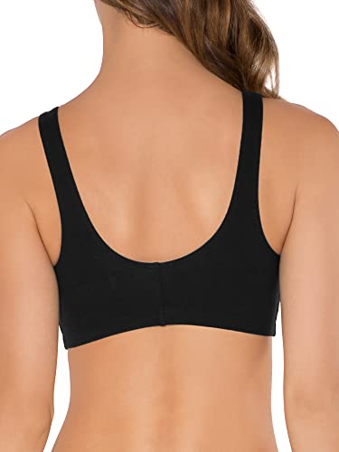 Fruit of the Loom womens Front Closure Cotton Sports Bra, Black/White/Heather Grey 3-pack, 36 US
