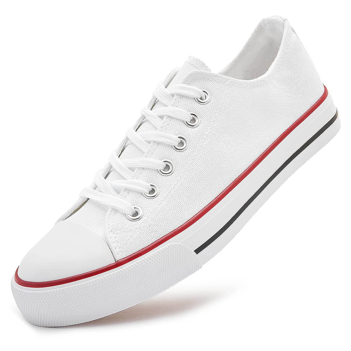 Adokoo Womens Canvas Shoes Casual Cute Sneakers Low Cut Lace up Fashion Comfortable for Walking(White,US11