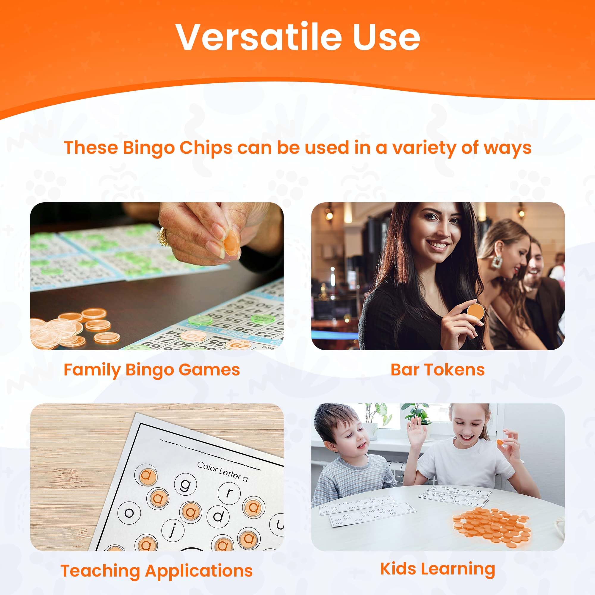 MR CHIPS Magnetic Bingo Chips with Metal Ring 3/4 Inch 300 Upgraded Pieces Orange Transparent - Available in 7 Colors A Reusable Storage Bag