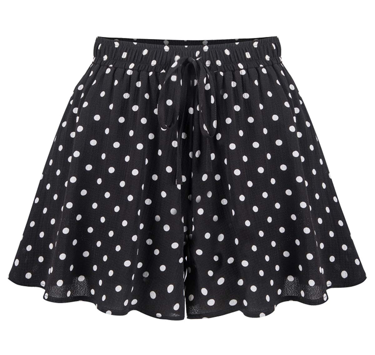 Fuwenni Women's Summer Casual Comfy Culottes Shorts Elastic Waist Wide Leg Beach Shorts with Pockets Black XXL/US 16