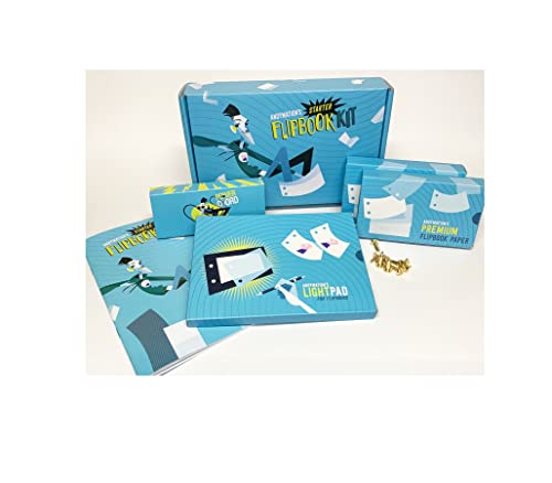 Official Andymation's Flipbook Starter Kit for Kids & Adults with LED Light Pad for Drawing & Tracing Animation, Premium Pre-drilled Flip Book Paper, Removable Binding Screws