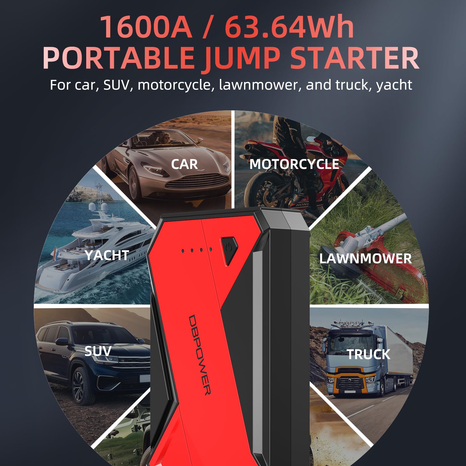 DBPOWER 800A Peak 18000mAh Portable Car Jump Starter (up to 7.2L Gas/5.5L Diesel Engine) Portable Battery Booster with LCD Screen (Red)