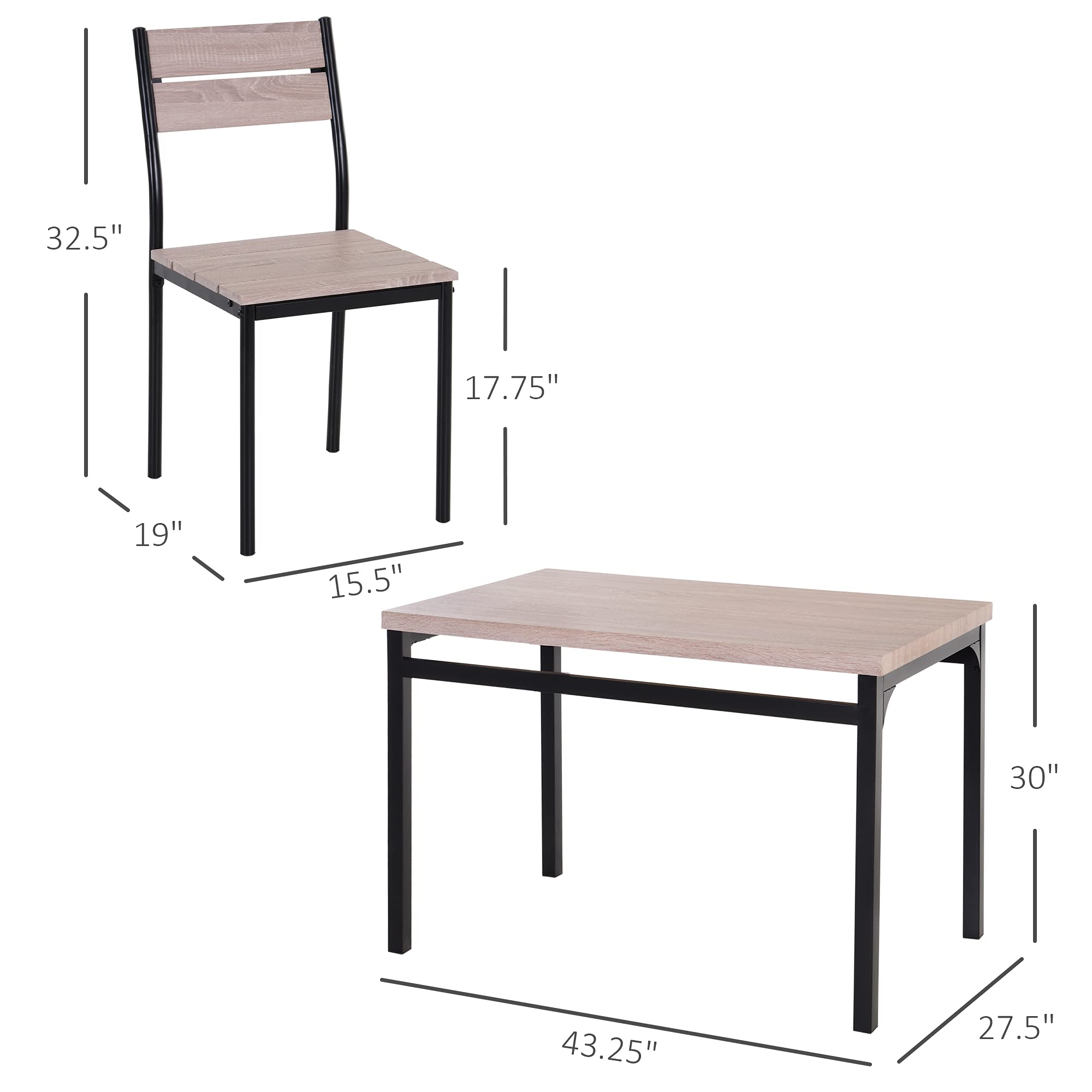 HOMCOM 5-Piece Dining Table Furniture Set Modern Industrial Table with 4 Chairs for Dining Room, Kitchen