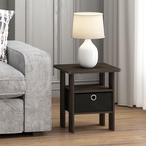 Furinno Andrey End Table / Side Table / Night Stand / Bedside Table with Bin Drawer, Dark Walnut, 1-Pack, Center Bin