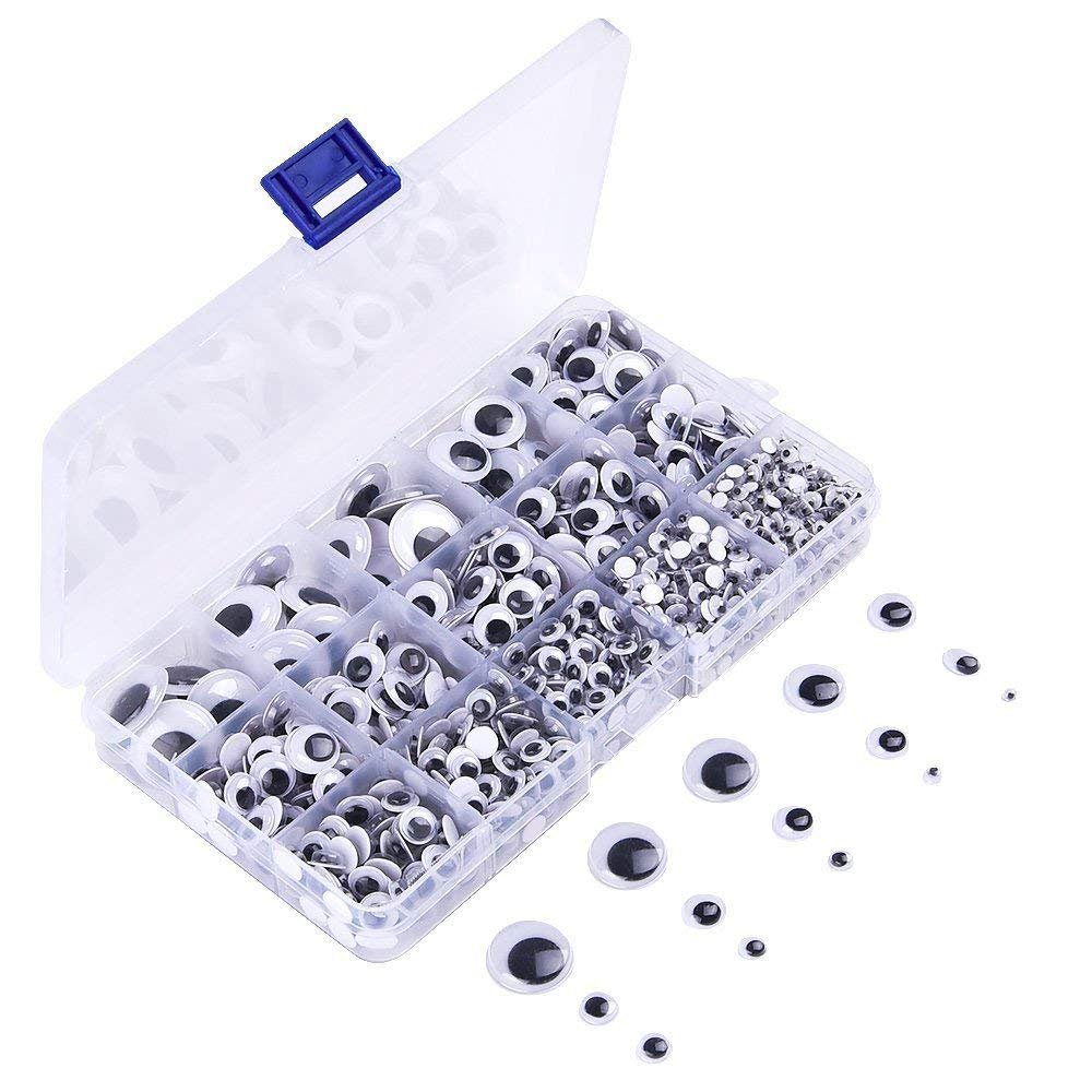 1000Pcs Googly Wiggle Eyes Self Adhesive for Craft Sticker Multiple Size 4-24mm for DIY Animal Creative Crafts Decorations