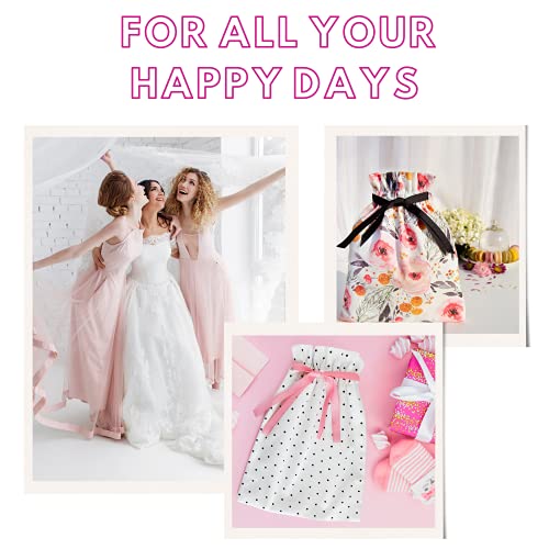 Gather & Knot Drawstring Gift Bags | 16" Medium | Premium Canvas | Reusable Fabric Wrap for Valentines, Weddings, Bridesmaids, Birthdays - All Occasion | Pink Floral