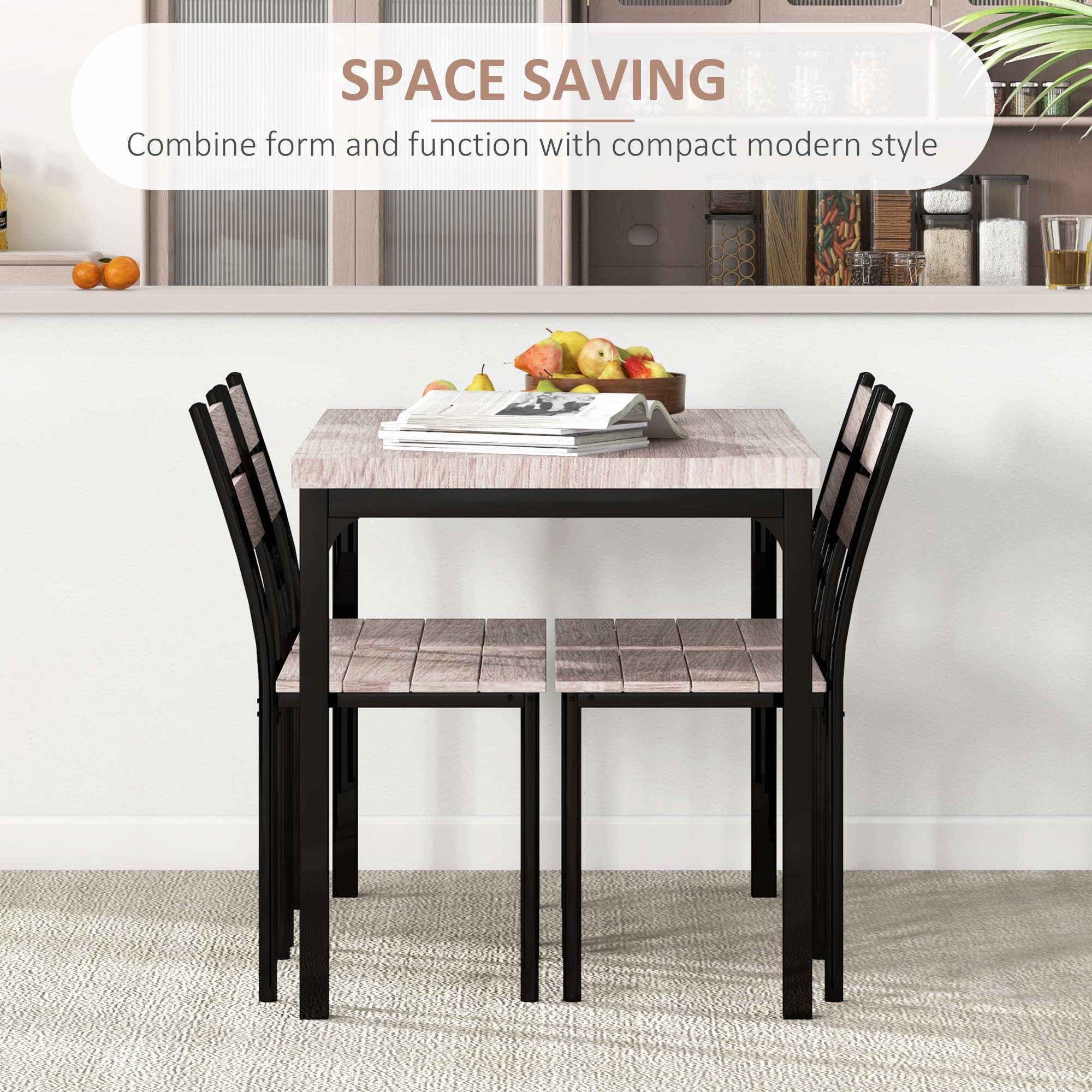 HOMCOM 5-Piece Dining Table Furniture Set Modern Industrial Table with 4 Chairs for Dining Room, Kitchen