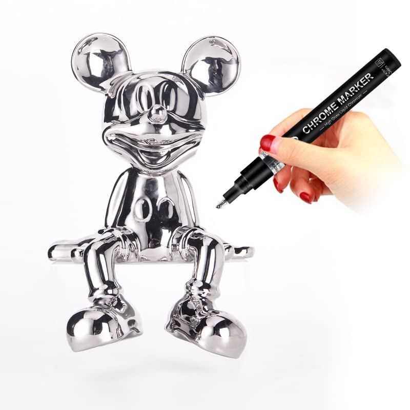 4Pcs Liquid Mirror Chrome Marker Set, DIY Silver & Gold Alcohol Paint Pump Pens(1mm,3mm), Double Pack of Both Fine and Medium Tip Paint Markers for on Any Surface, Get 2 Replaceable Nibs 2mm FREE