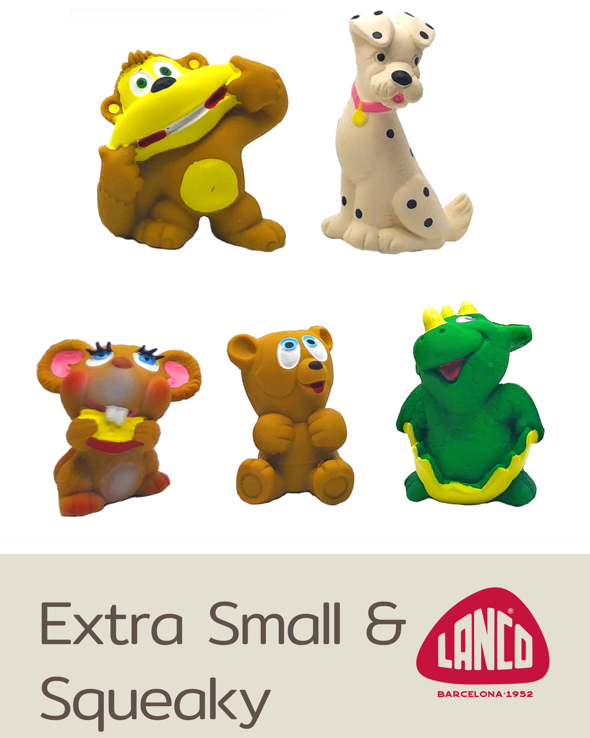 Set 5 Extra Small Squeaky Toys for Dogs Small Breeds Puppy Tiny Dogs Natural Rubber (Latex) Freem from Harmful Chemicals Hanpainted (Toys May Vary)