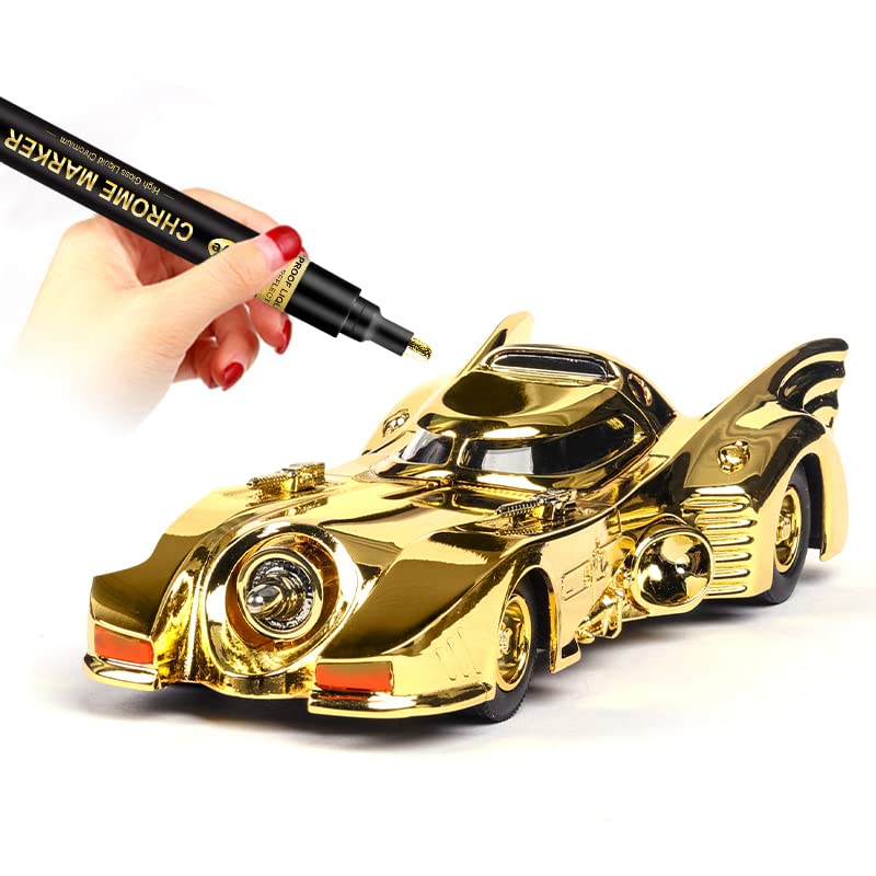 4Pcs Liquid Mirror Chrome Marker Set, DIY Silver & Gold Alcohol Paint Pump Pens(1mm,3mm), Double Pack of Both Fine and Medium Tip Paint Markers for on Any Surface, Get 2 Replaceable Nibs 2mm FREE