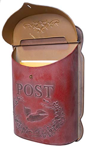 Red Co. 10.5β x 15.5β Aged Red Shabby Chic Metal Wall-Mounted Embossed Post Mailbox Decoration