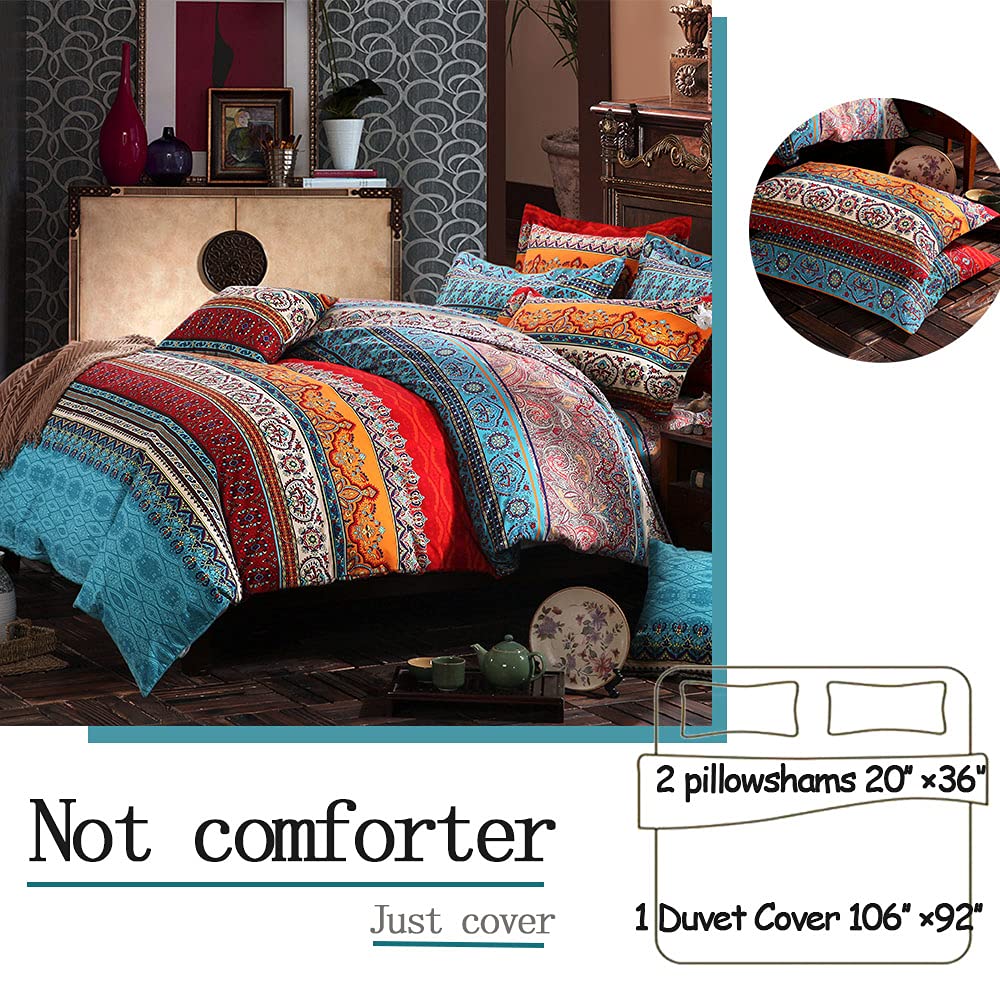 FADFAY Boho Duvet Cover Set 100% Brushed Cotton Colorful Stripe Exotic Style Bohemian Bedding Set Soft and Warm Bedding with Hidden Zipper Closure, 3 Pieces King/California King