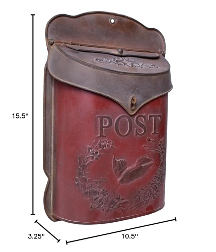 Red Co. 10.5β x 15.5β Aged Red Shabby Chic Metal Wall-Mounted Embossed Post Mailbox Decoration