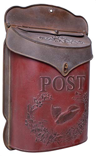 Red Co. 10.5β x 15.5β Aged Red Shabby Chic Metal Wall-Mounted Embossed Post Mailbox Decoration