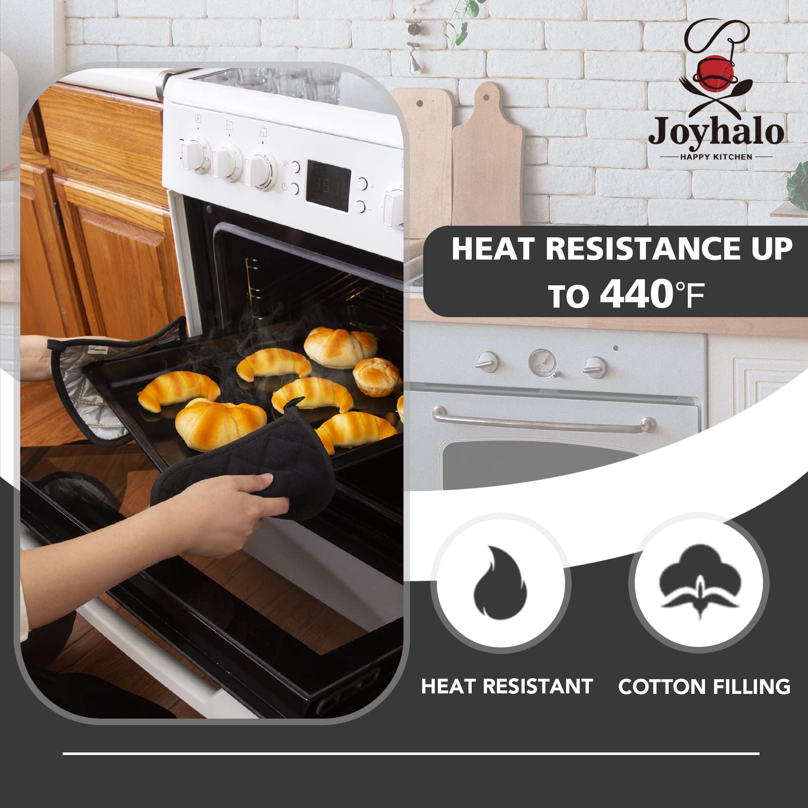 Joyhalo 4 Pack Pot Holders for Kitchen Heat Resistant Clearance Pot Holders Sets Oven Hot Pads Terry Cloth Pot Holders for Cooking Baking, Black