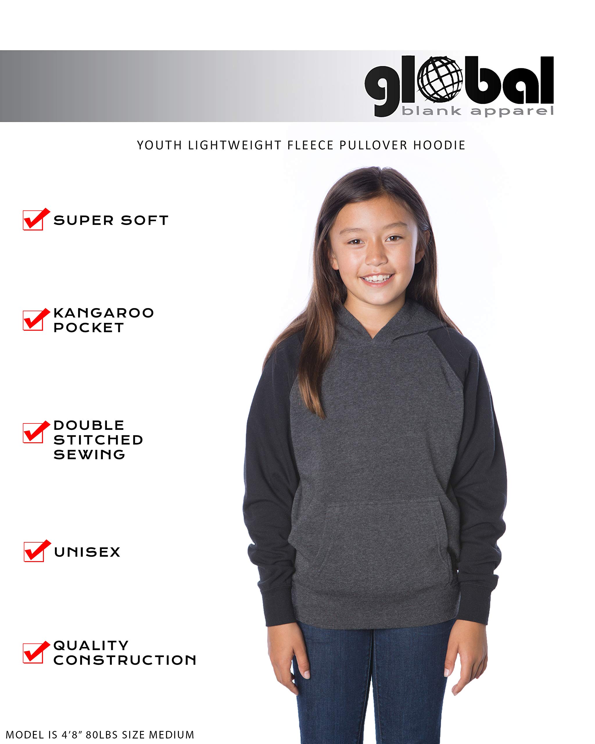 Global Blank Youth and Toddler Hoodies Super Soft Lightweight Pullover Sweatshirt Kids Hoodie for Boys and Girls,Grey,Medium