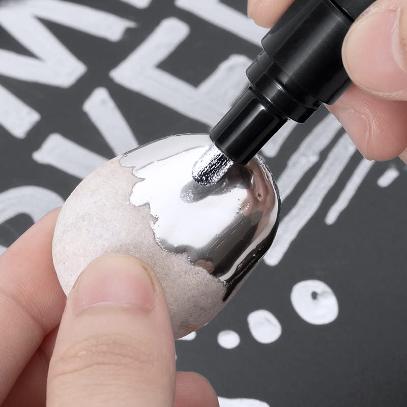 4Pcs Liquid Mirror Chrome Marker Set, DIY Silver & Gold Alcohol Paint Pump Pens(1mm,3mm), Double Pack of Both Fine and Medium Tip Paint Markers for on Any Surface, Get 2 Replaceable Nibs 2mm FREE