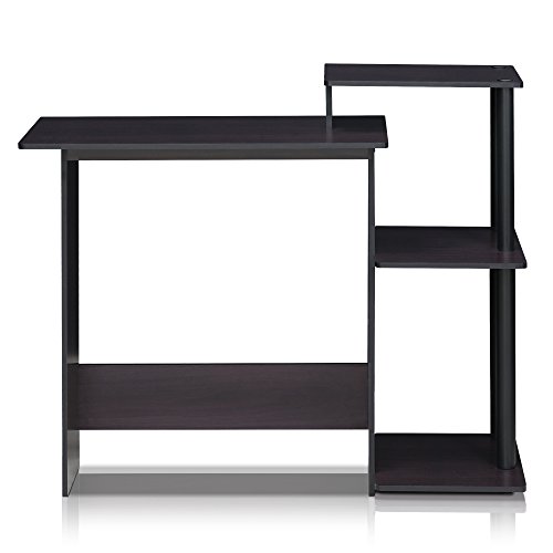 Furinno Efficient Home Laptop Notebook Computer Desk with Square Shelves, Dark Walnut