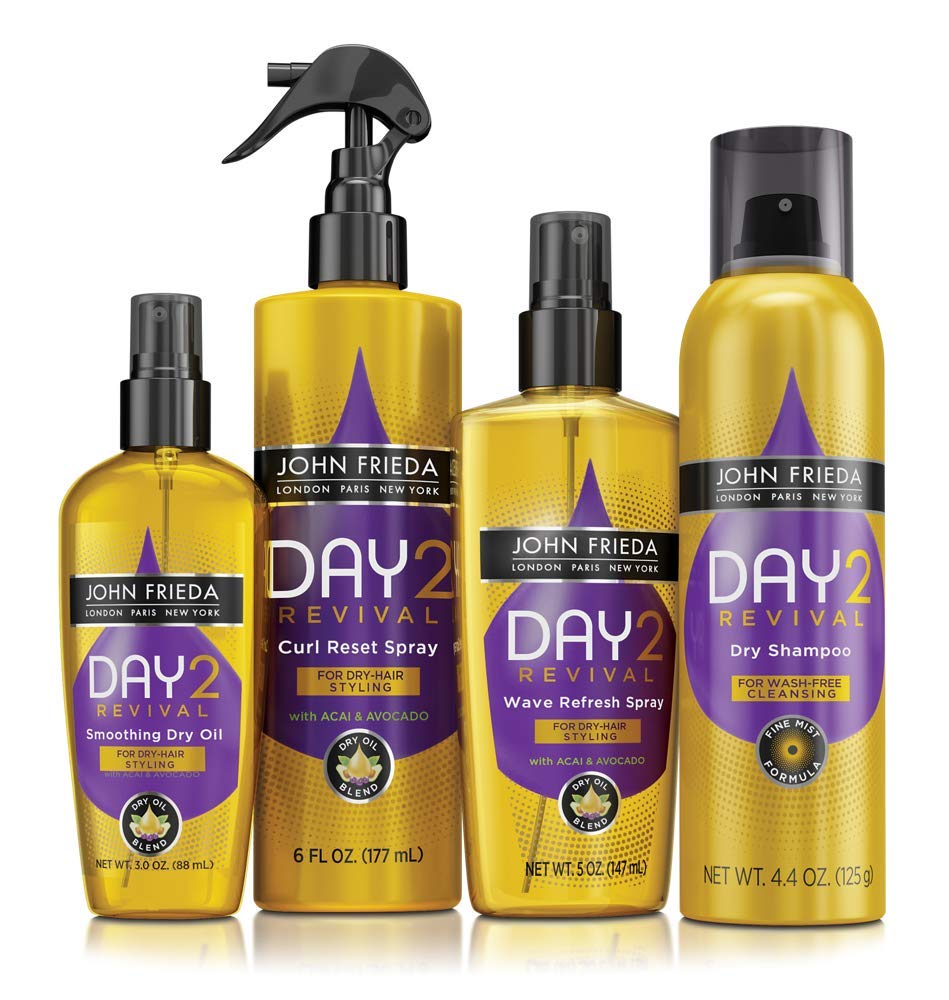 John Frieda Day 2 Revival Dry Shampoo, Refurbish Hair without Washing, Remove Unwanted Oils, Texturizing Spray, 4.4 Ounces