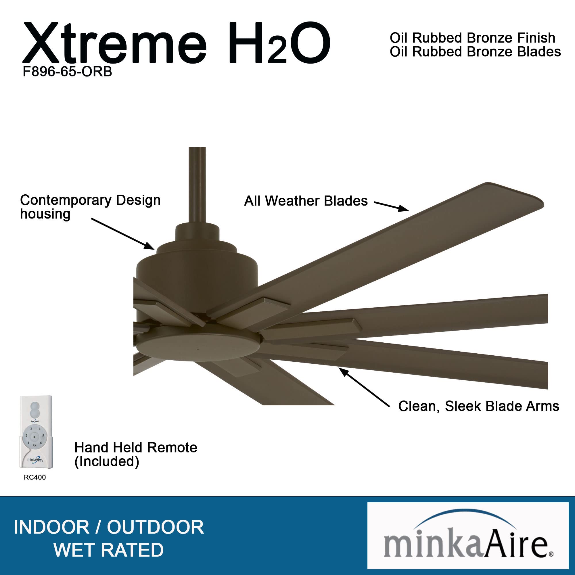 MINKA-AIRE F896-65-ORB Xtreme H2O 65 Inch Outdoor Ceiling Fan with DC Motor in Oil Rubbed Bronze Finish