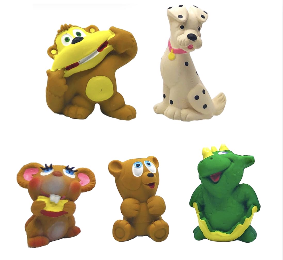Set 5 Extra Small Squeaky Toys for Dogs Small Breeds Puppy Tiny Dogs Natural Rubber (Latex) Freem from Harmful Chemicals Hanpainted (Toys May Vary)